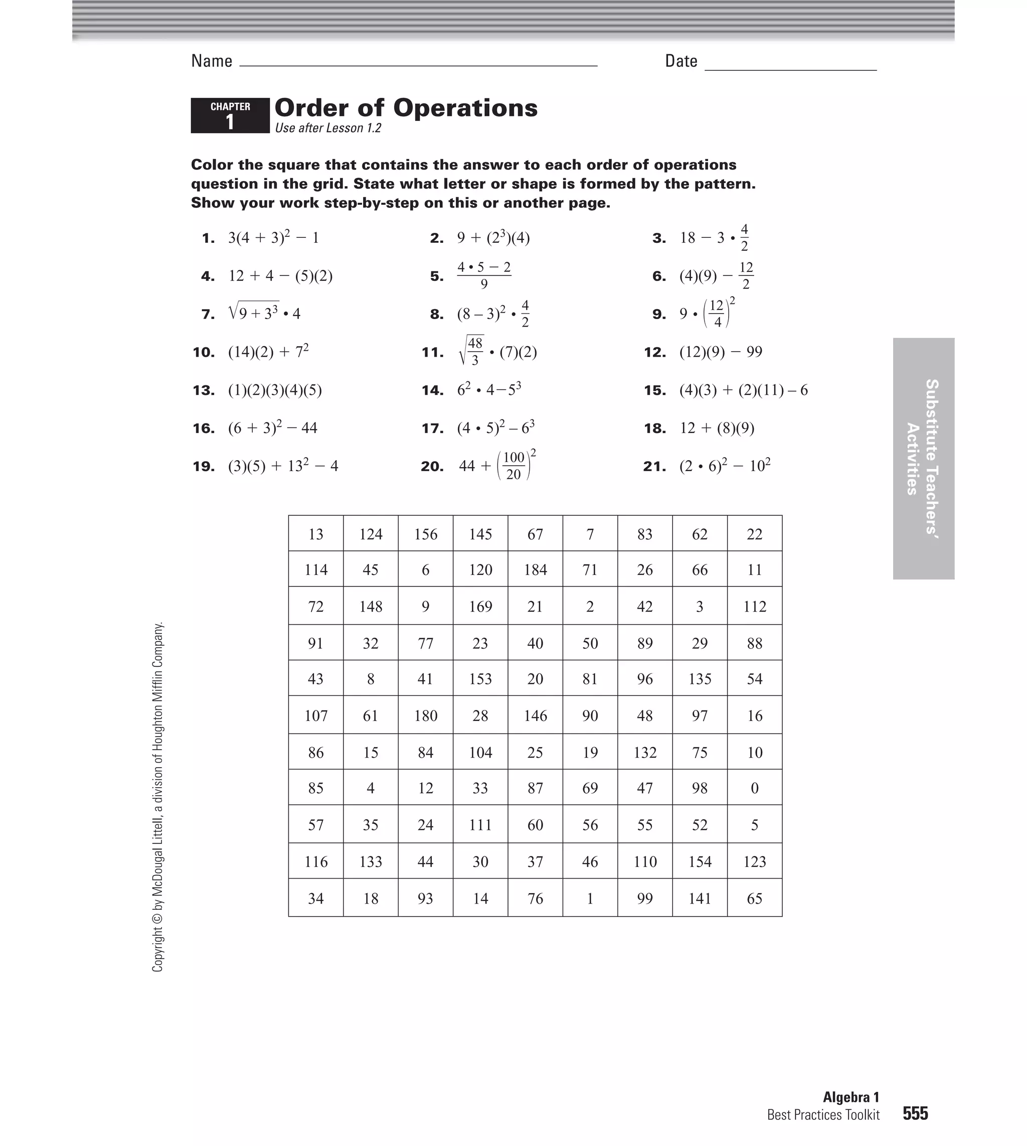 Order of operations practice puzzle | PDF