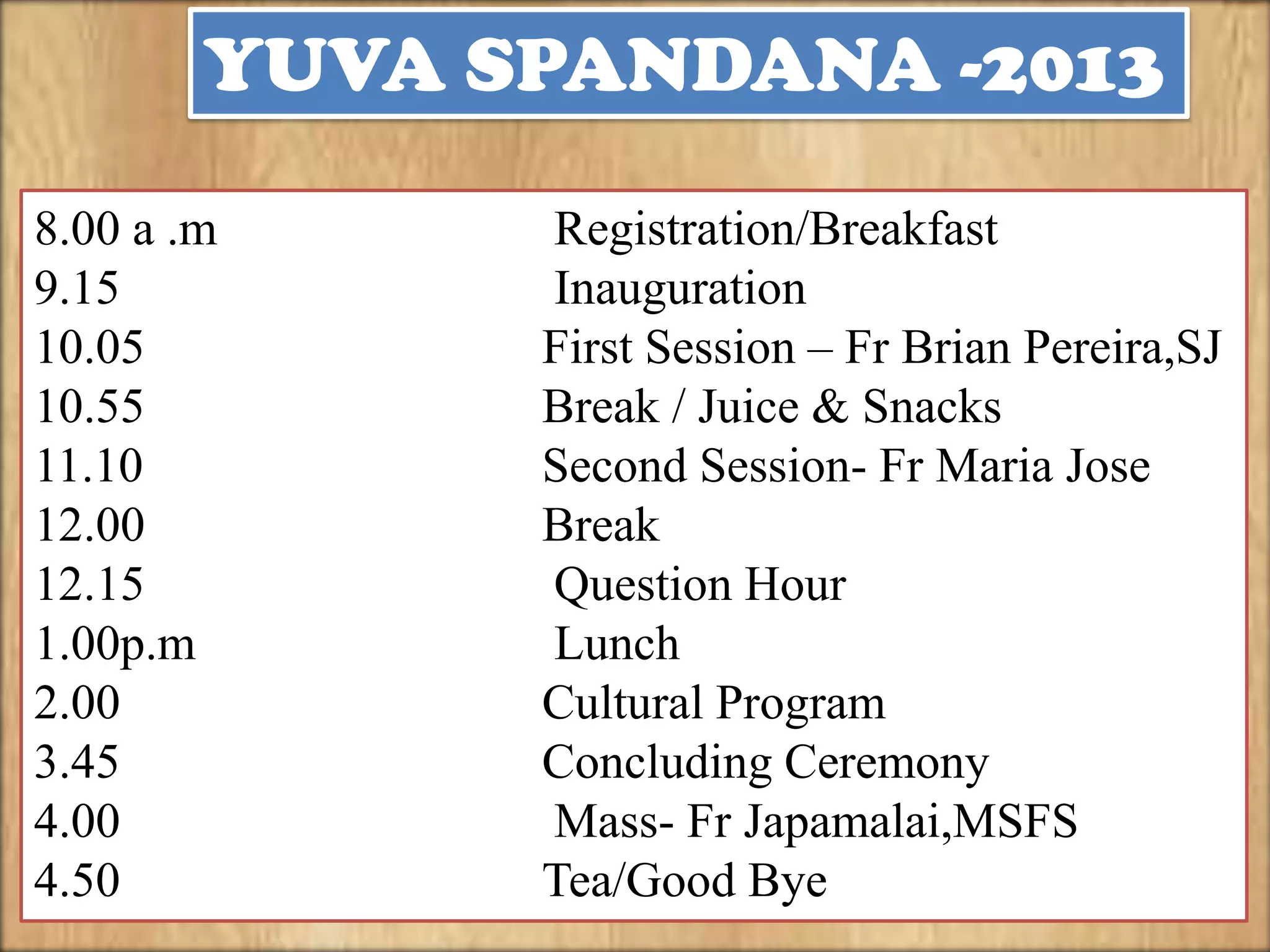 Order of program - YUVA SPANDANA | PPT