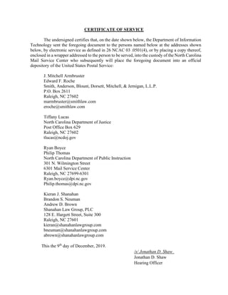 NC DIT order on motion to reconsider the stay | PDF