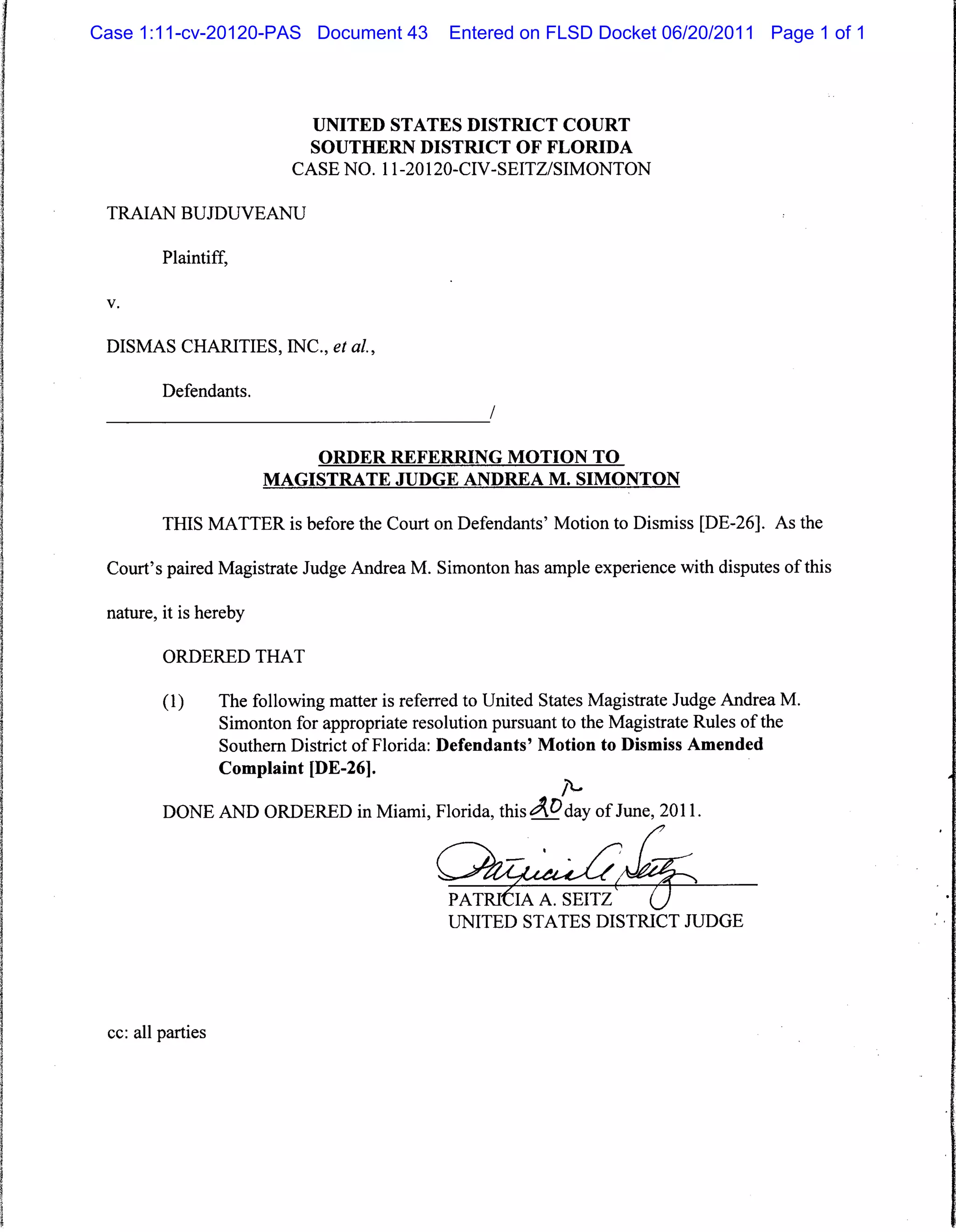 Order reffering motion to magistrate andrea m. simonton | PDF