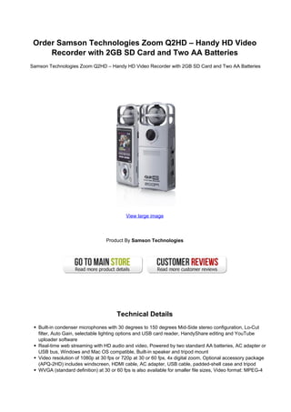 Order samson technologies zoom q2 hd handy hd video recorder with 2gb ...