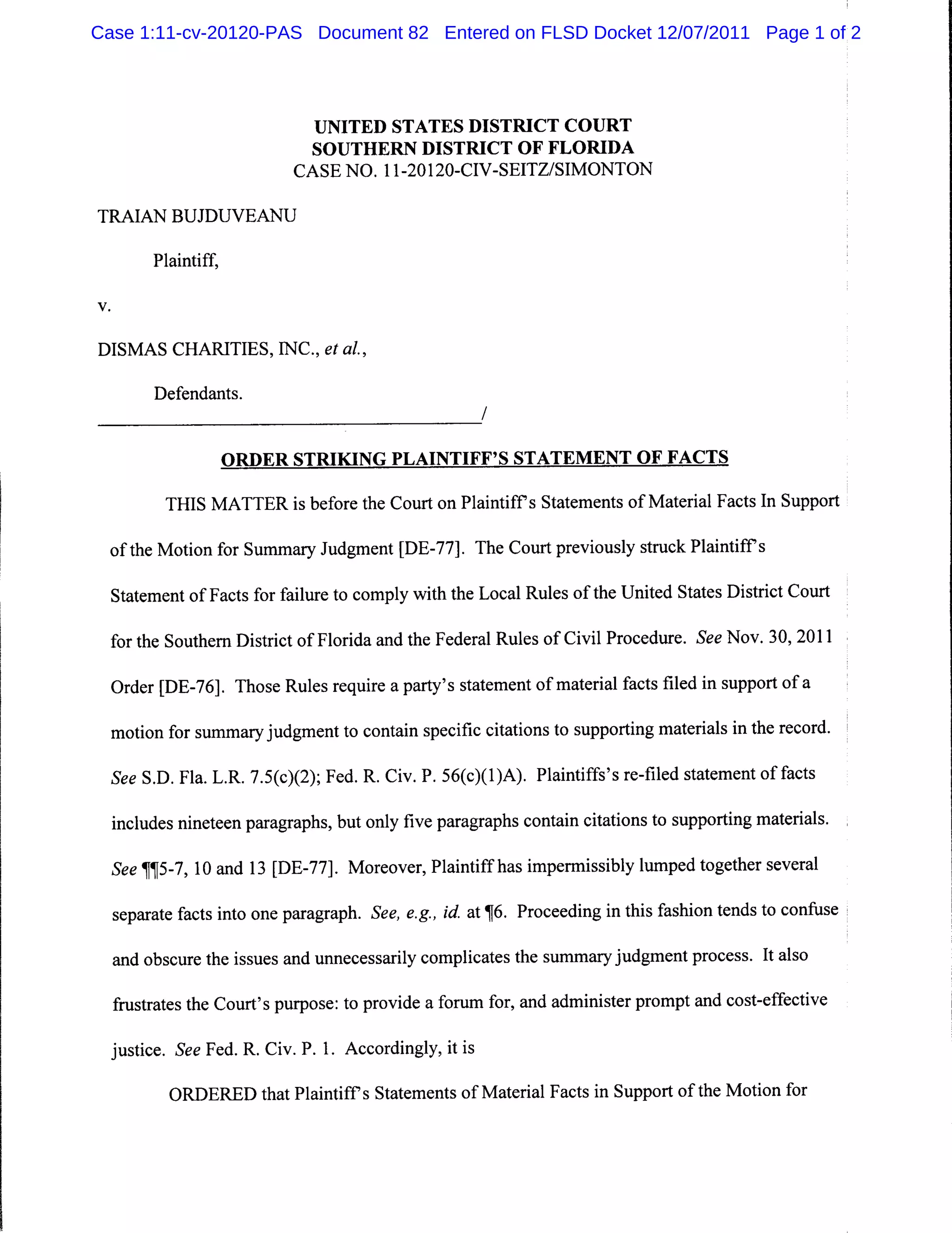 Order striking plaintiff's statement of facts | PDF