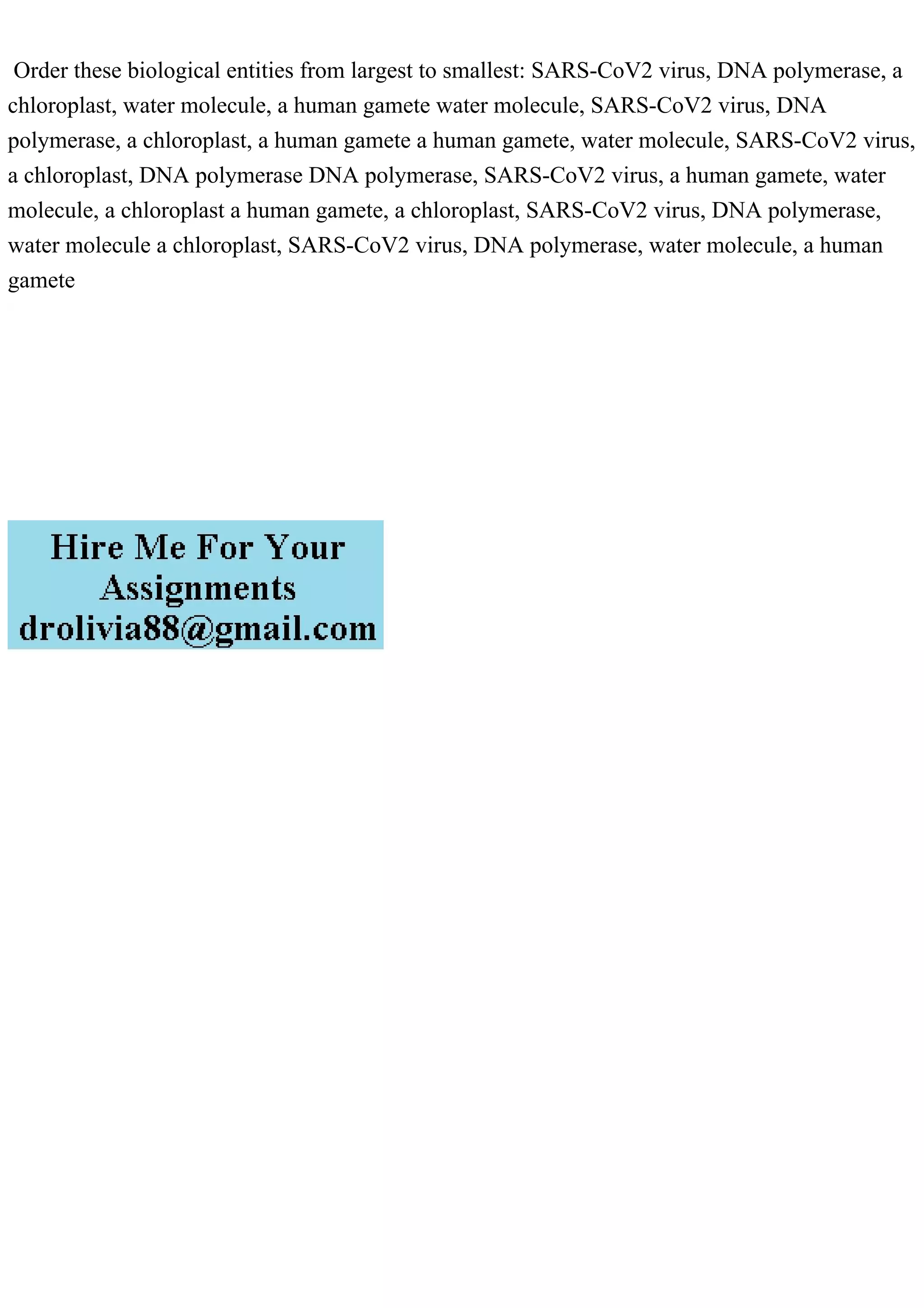 Order these biological entities from largest to smallest SARS-CoV2.pdf