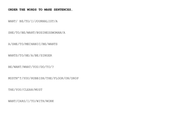 Order the words to make sentences | DOCX | Freelance Writing | Content ...