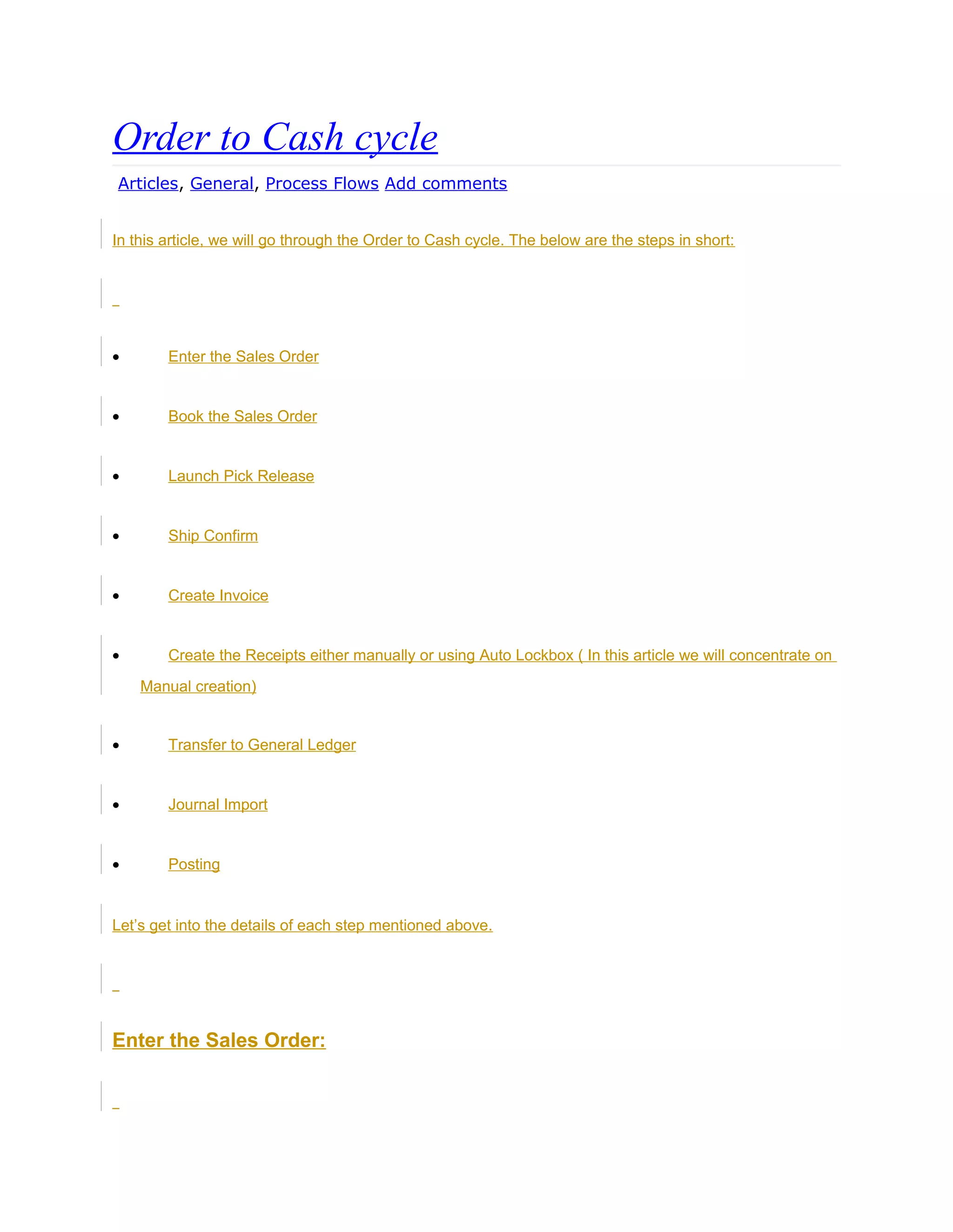 Order to cash cycle | PDF