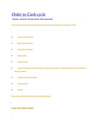 Order to cash cycle | DOC | Logistics | Business