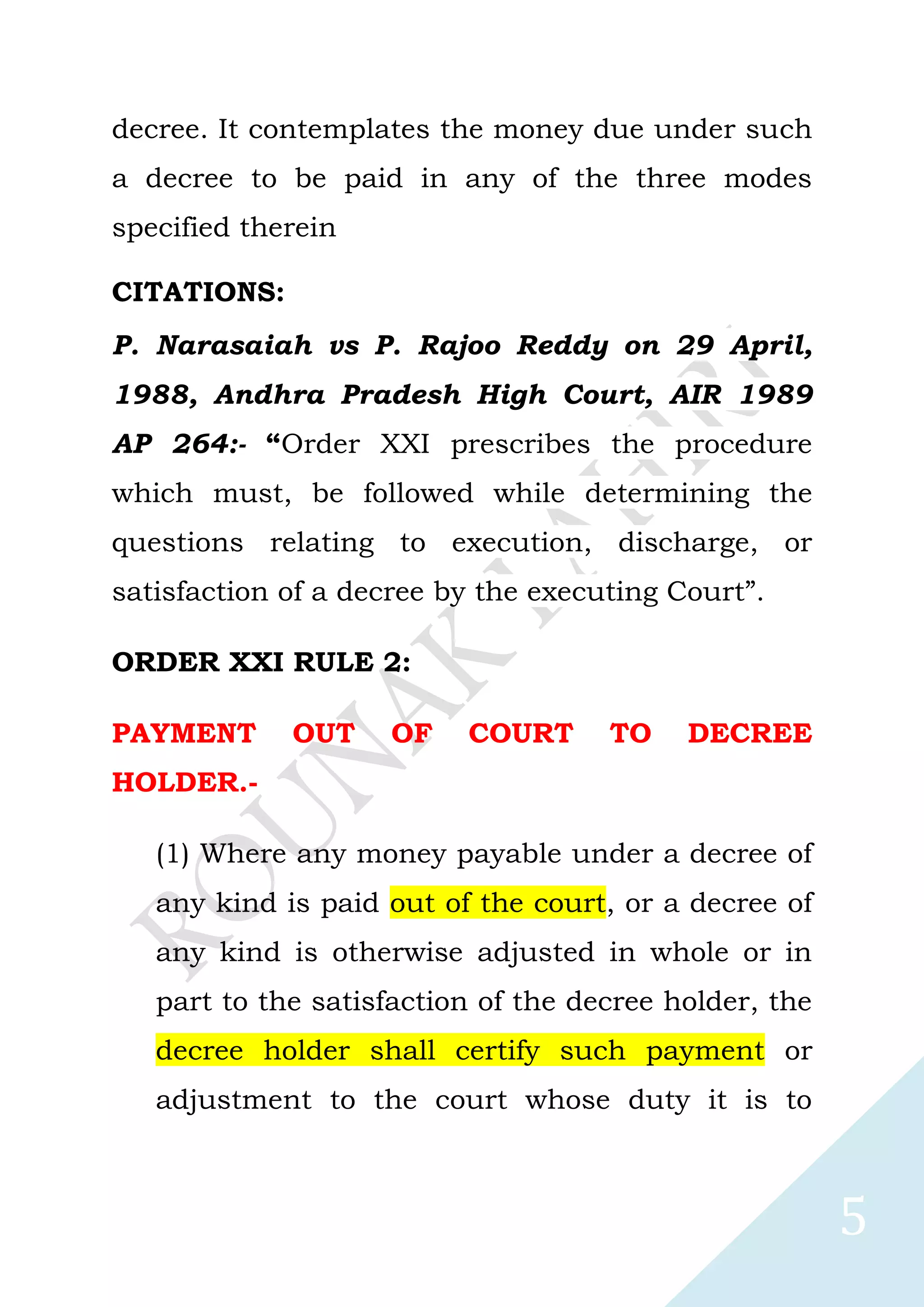Order 21 RULE 1 AND 2 CPC | PDF