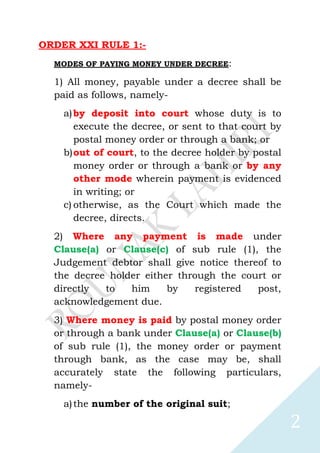 Order 21 RULE 1 AND 2 CPC | PDF