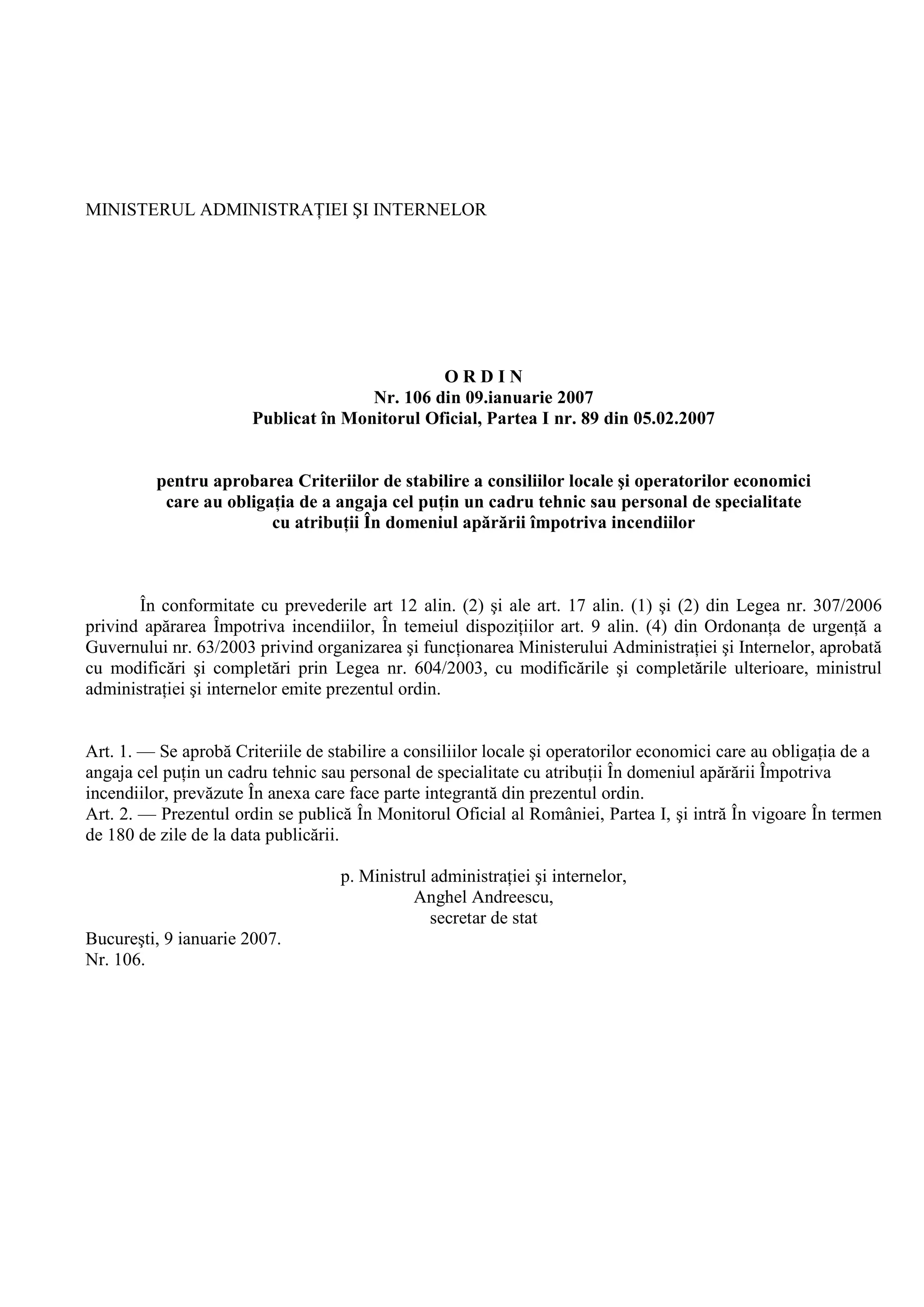 Ordinul M.A.I. 106 din_2007 angajare cadru psi | PDF