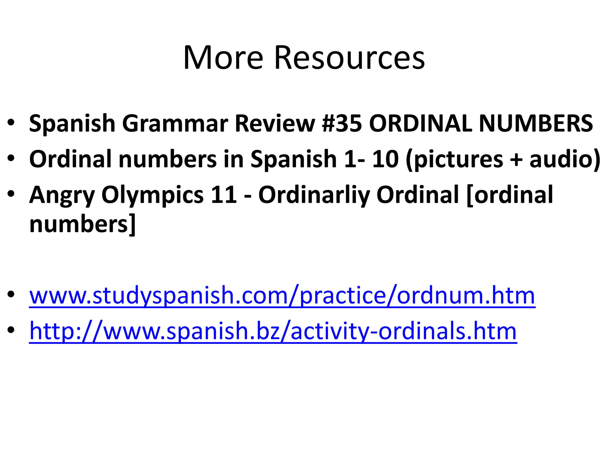 Ordinal numbers in English and Spanish | PPTX