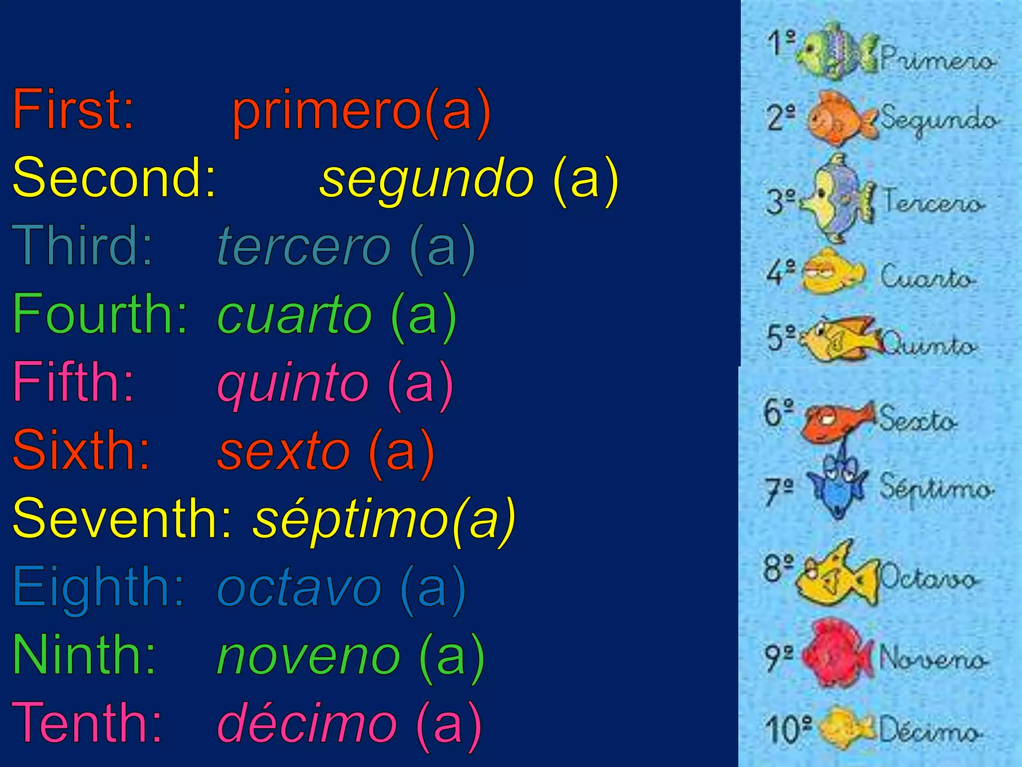 Ordinal numbers in English and Spanish | PPTX
