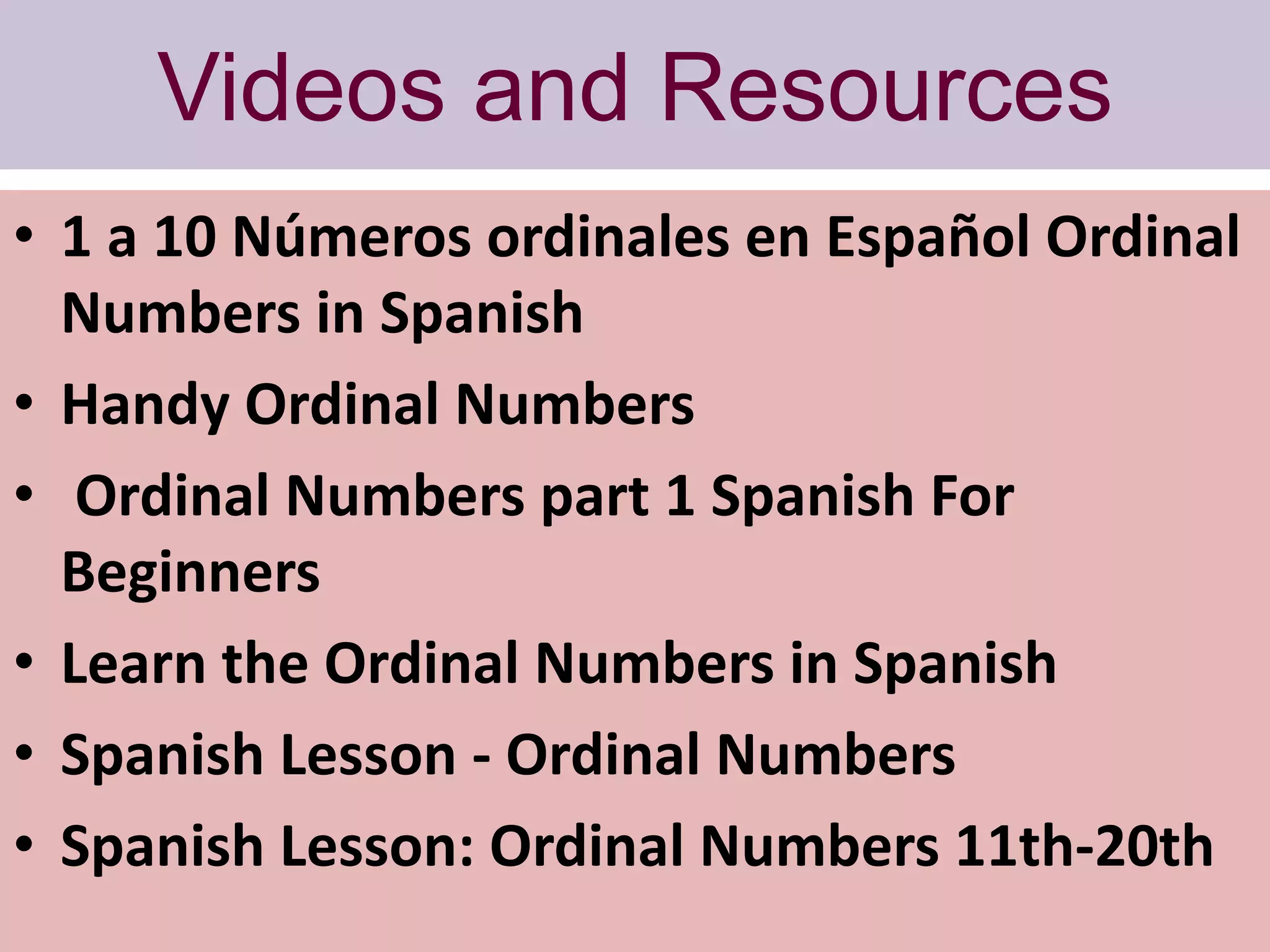 Ordinal numbers in English and Spanish | PPTX