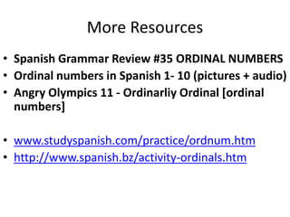 Ordinal numbers in English and Spanish | PPTX