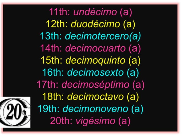 Ordinal numbers in English and Spanish | PPTX