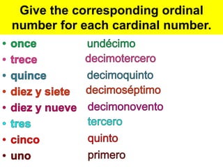 Ordinal numbers in English and Spanish | PPTX