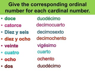 Ordinal numbers in English and Spanish | PPT