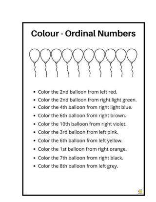 Learning ordinal numbers coloring balloons | DOCX
