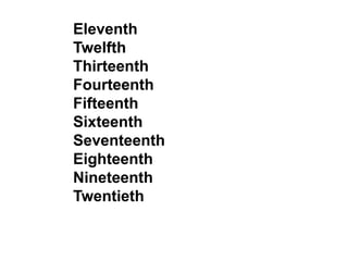 Ordinal Numbers 11th to 20th | PPT