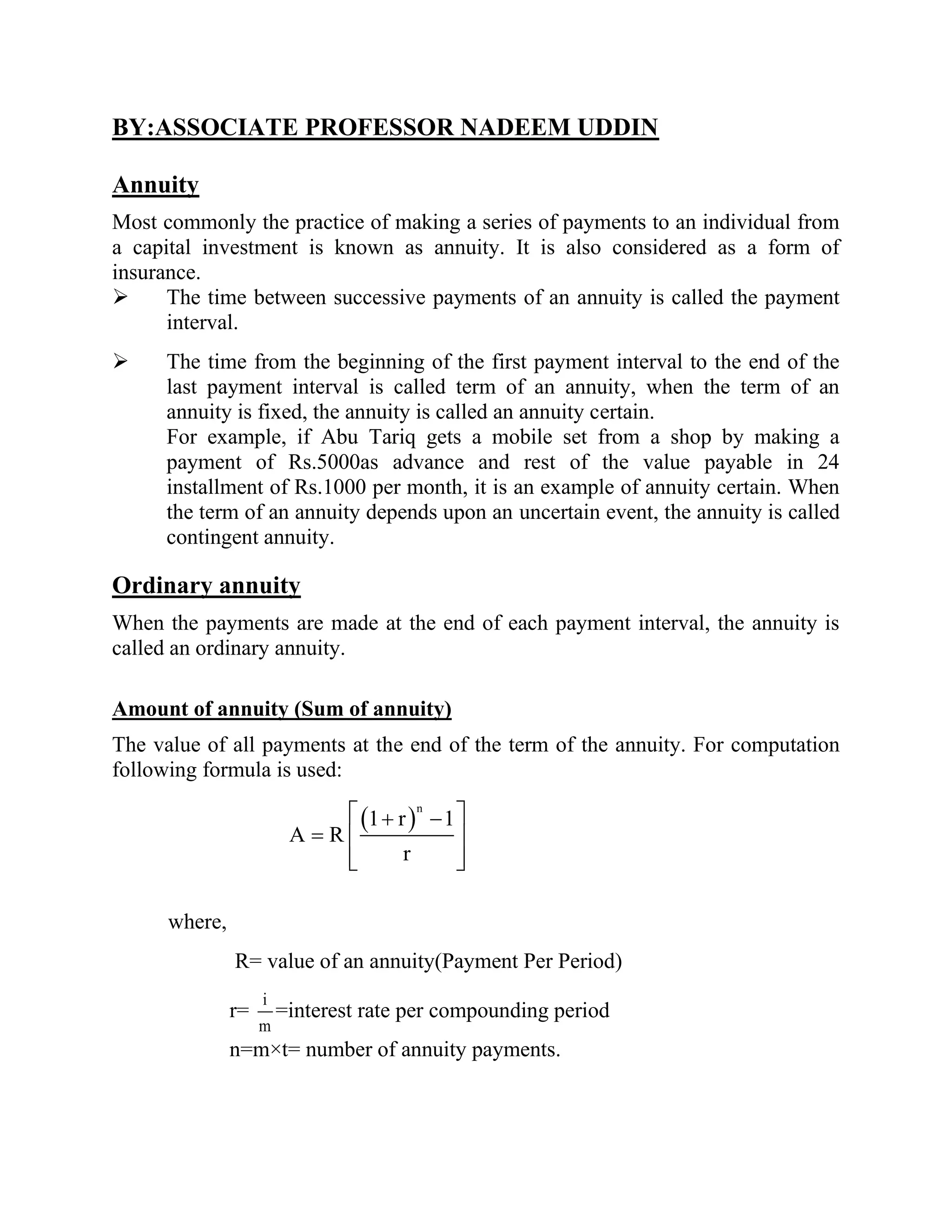 Ordinary annuity and annuity due | PDF