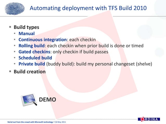 Ordina SOFTC Presentation - Deployment with TFS Build and Workflow | PPTX