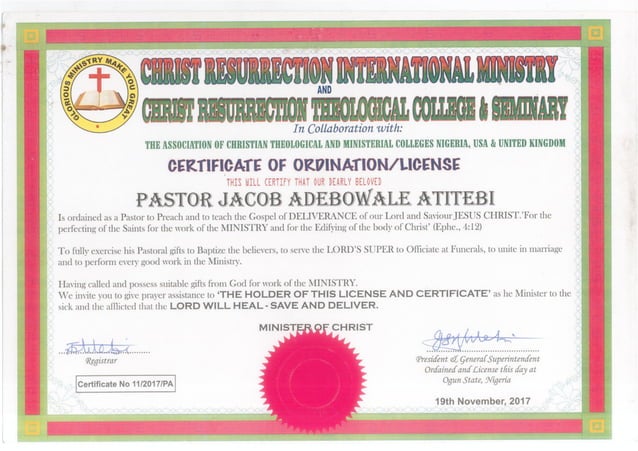 Certificate of Ordination/ License | PDF