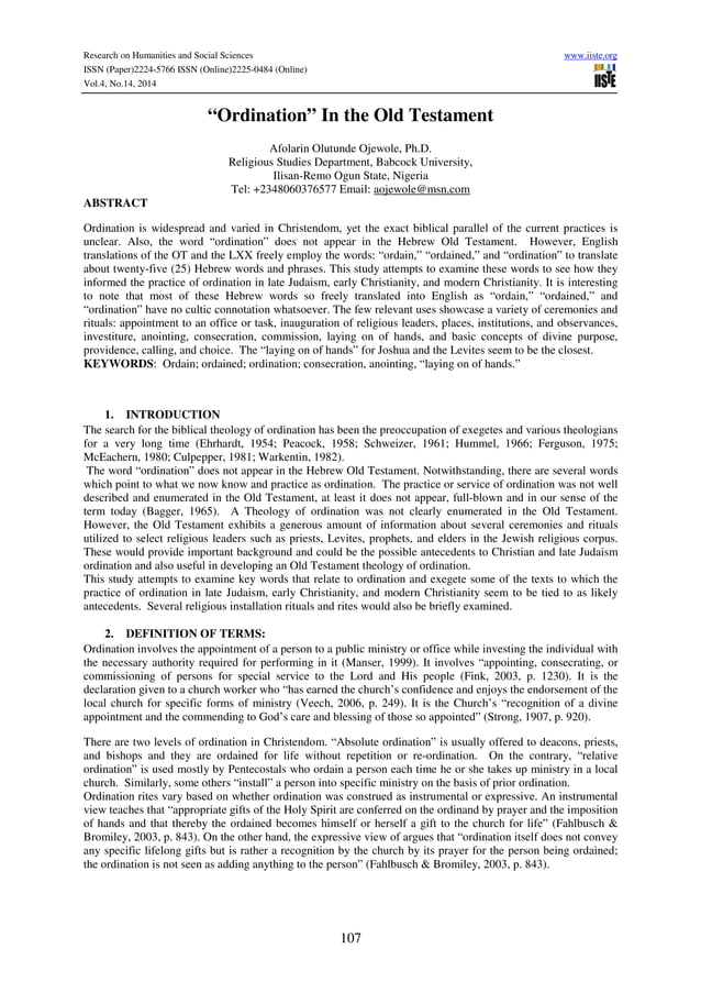 “Ordination” in the old testament | PDF | Christianity | Religion ...