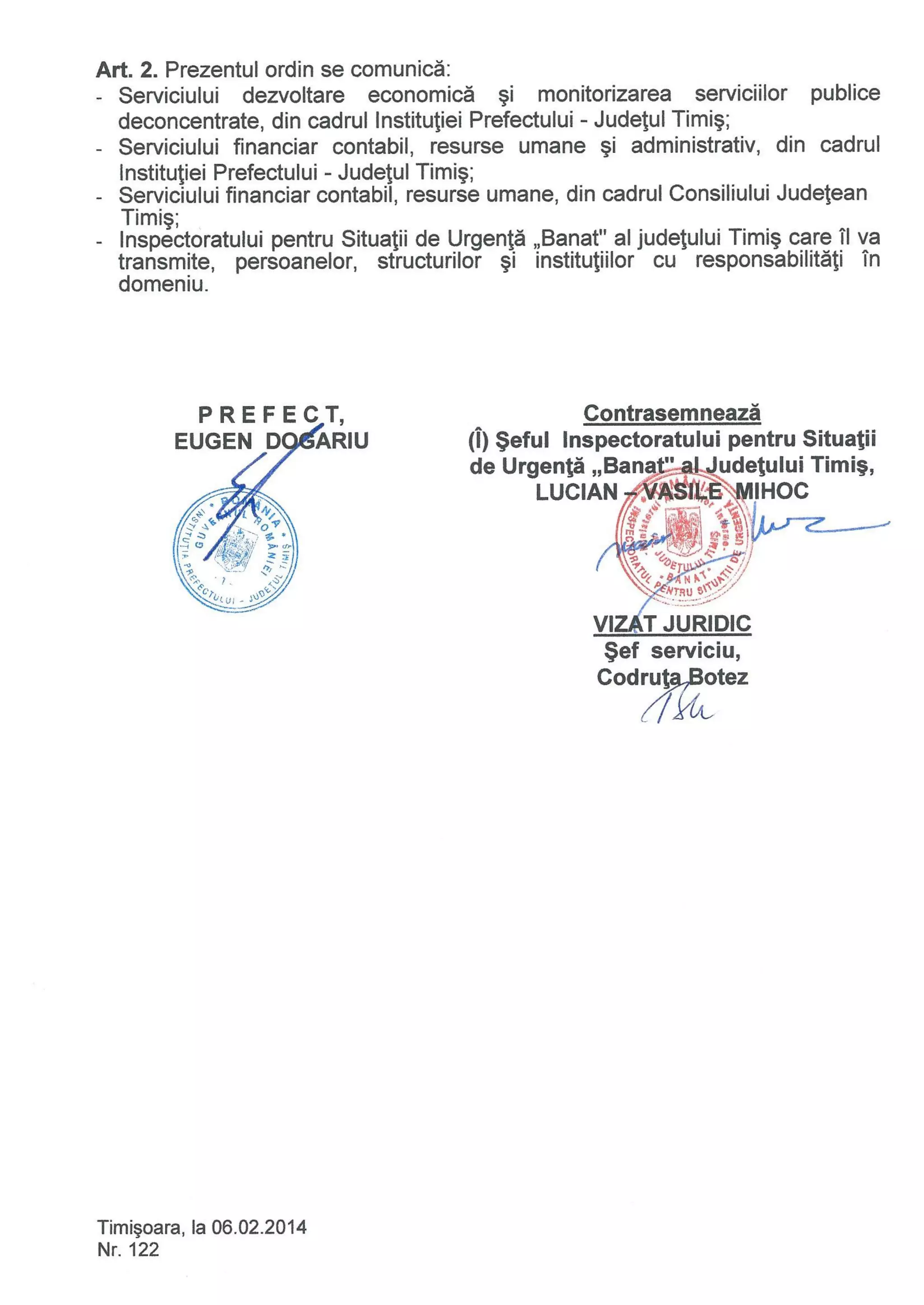 Ordin prefect Jud Timis privind pregătirea in domeniul situatiilor de ...