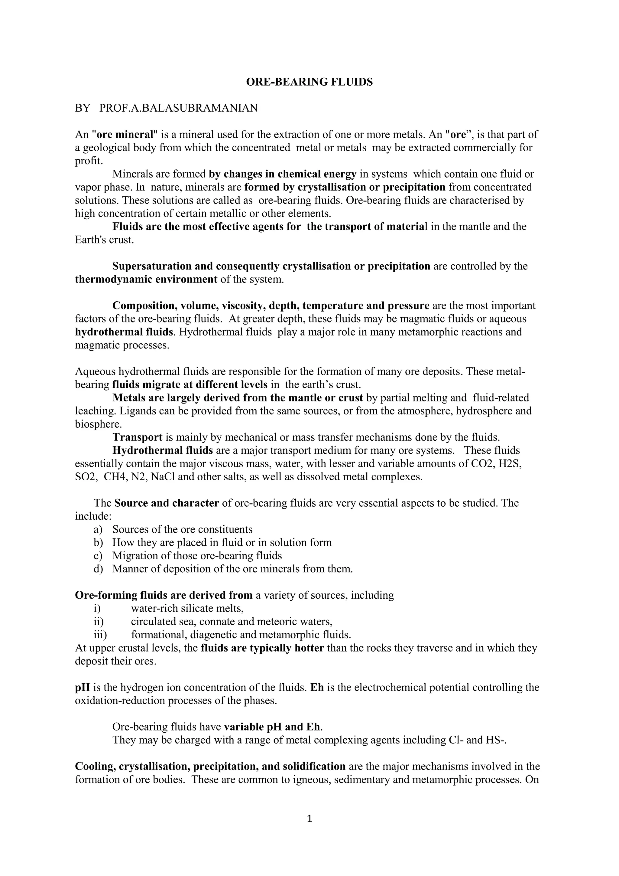 Ore bearing fluids | PDF