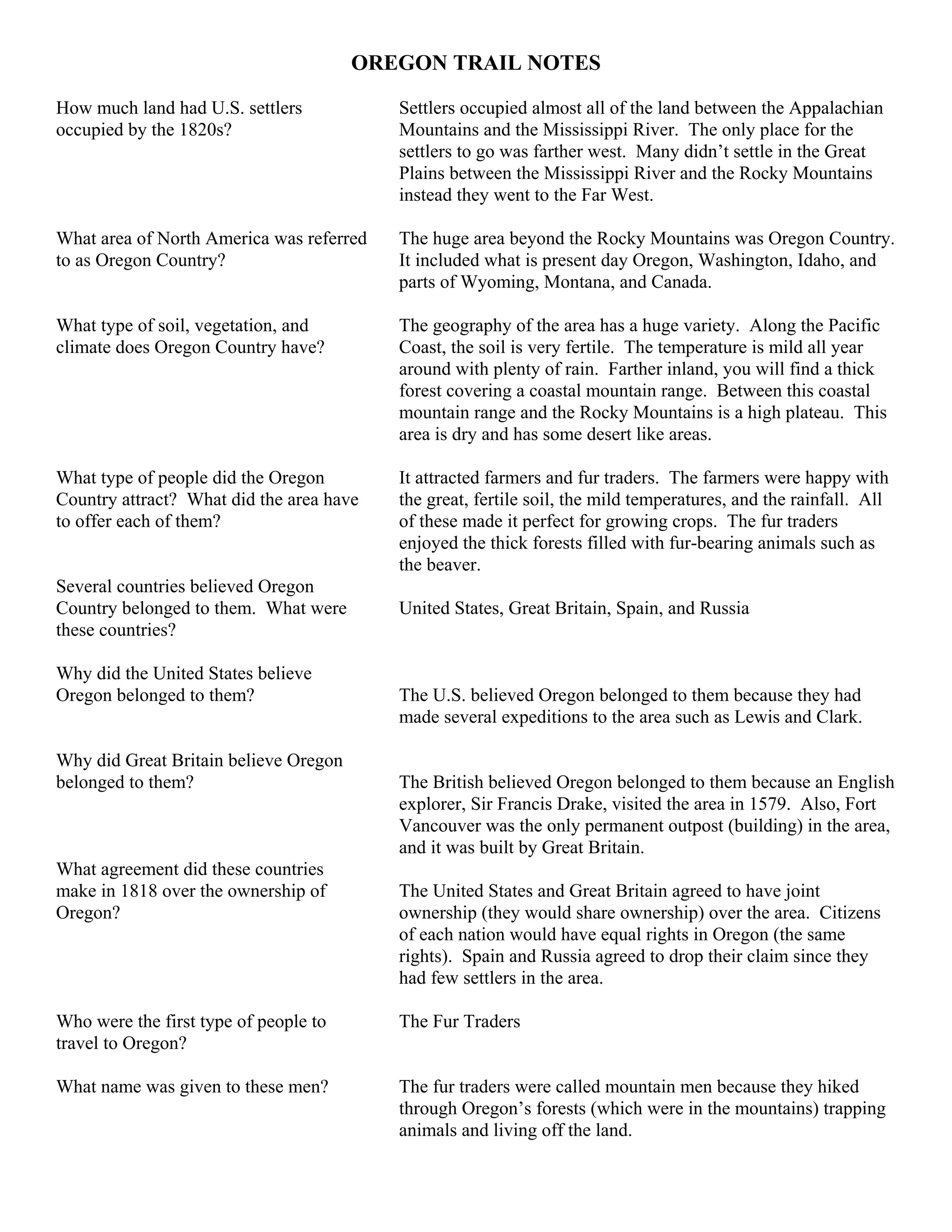 Oregon Trail Notes | PDF