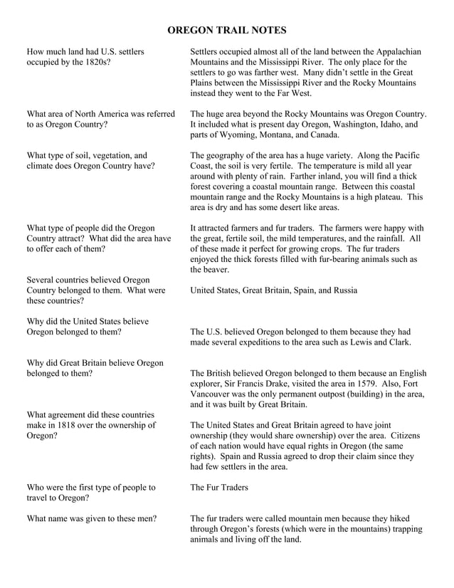 Oregon Trail Notes | PDF