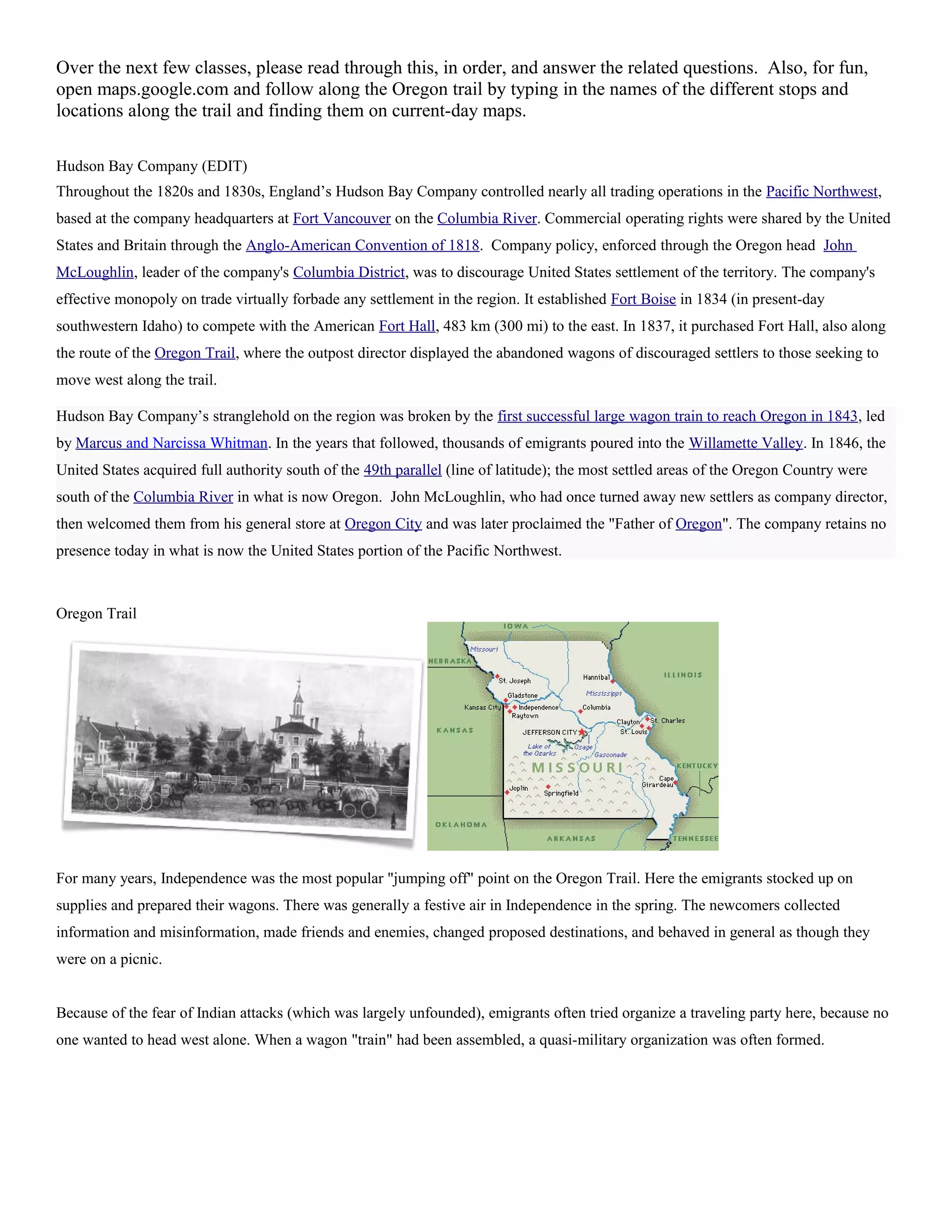 Oregon Trail Excerpts and Pictures | DOC