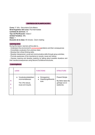 3Rs: Lesson Plan (Zoom Meeting) - 3° Year, Secondary School | PDF