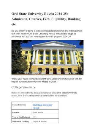 Orel State University Russia 2024-25: Admission, Courses, Fees ...