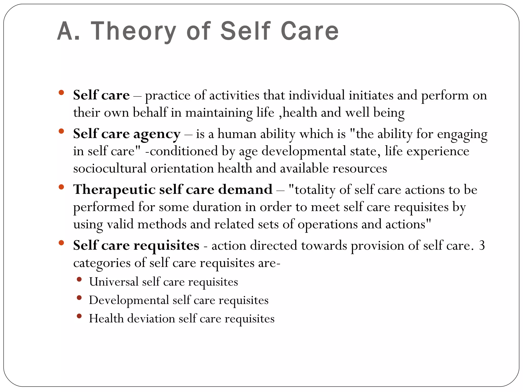 Orem's self care deficit theory | PPT