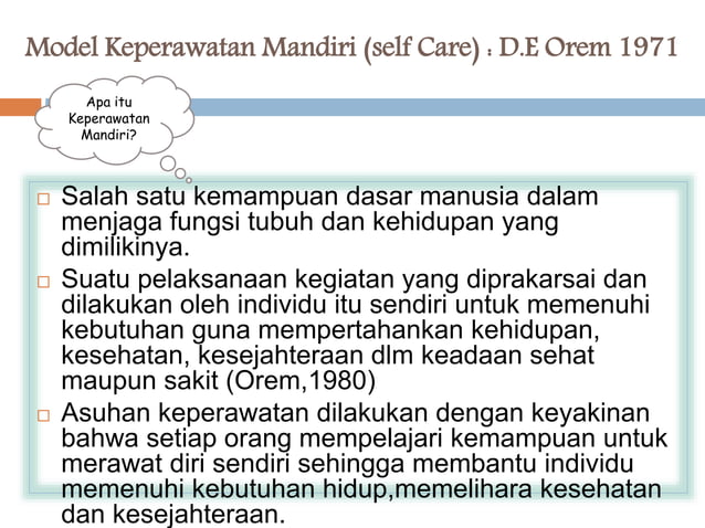 model keperawatan komunitas "teori Orem" | PPTX