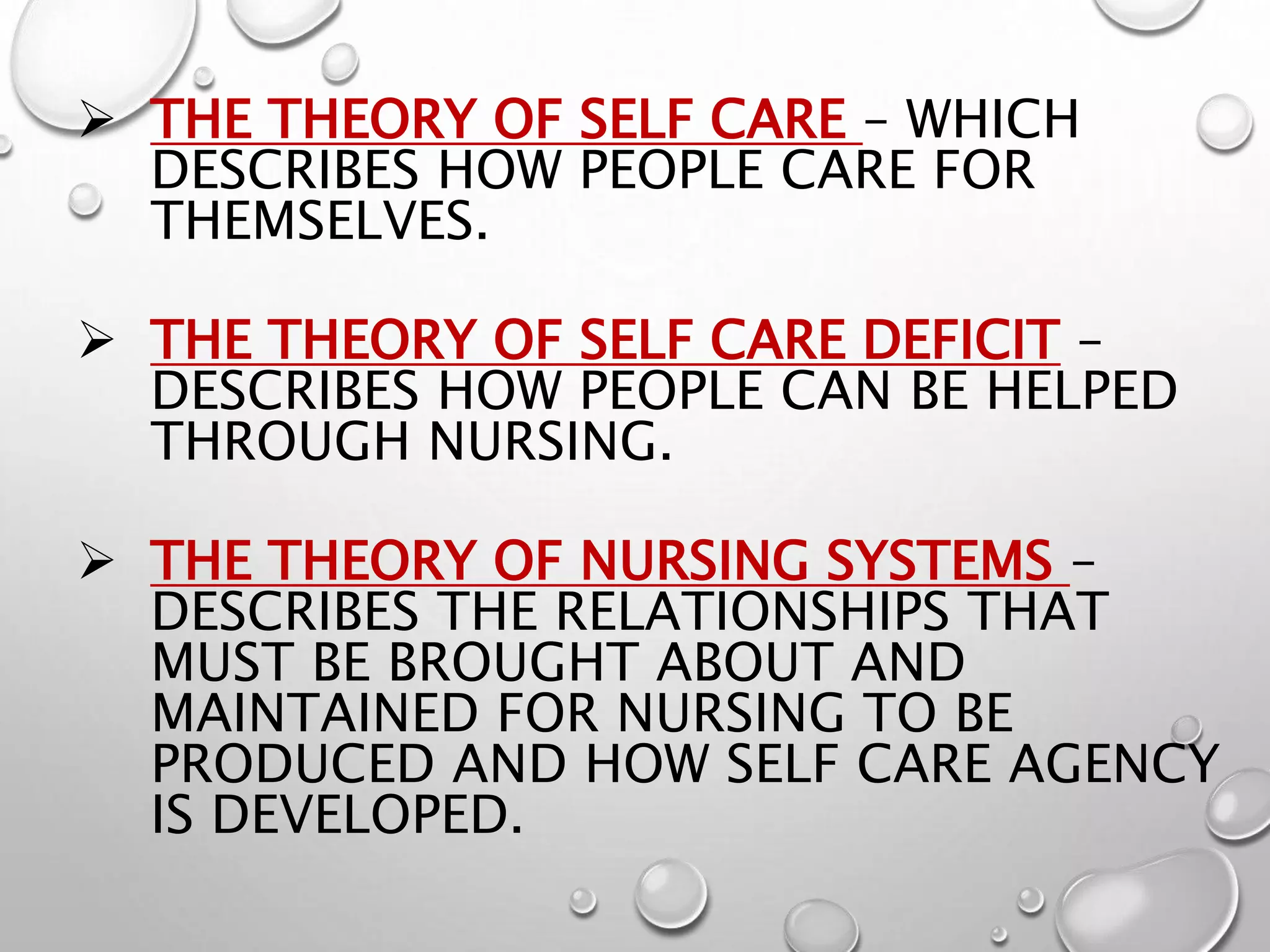 Orem's Theory of Self Care Deficit | PPTX