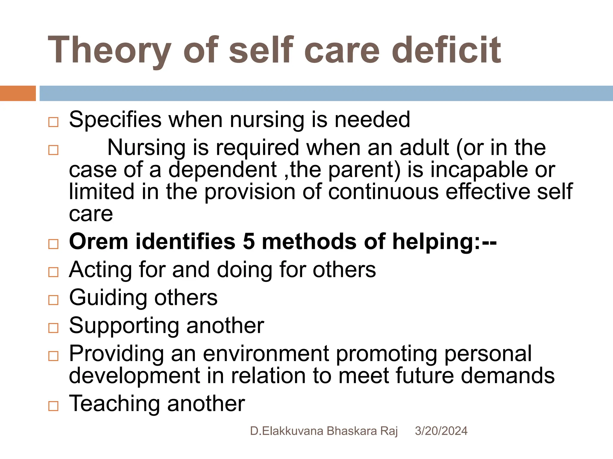 OREMS self care deficit THEORY for nursing students | PPTX