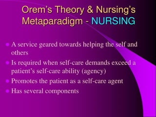 Orem Theory as the most Popular of Nursing theory | PPTX