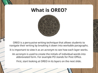 Mastering the OREO Persuasive Writing Technique for Students | PPTX