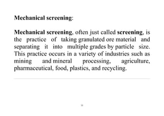 Ore separation screening and classification | PDF