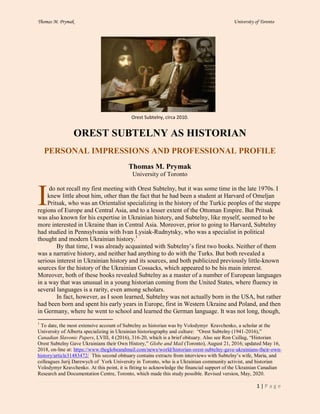 Orest subtelny as historian revised may, 2020 | PDF