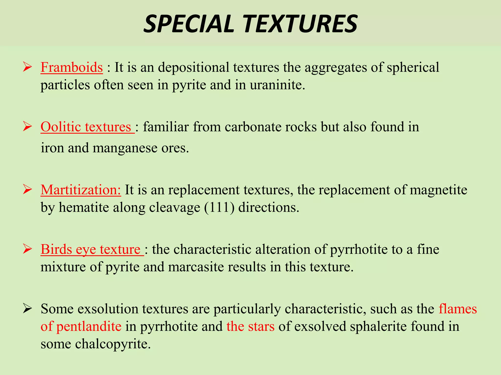 ORE TEXTURES.pptx | Geology | Science