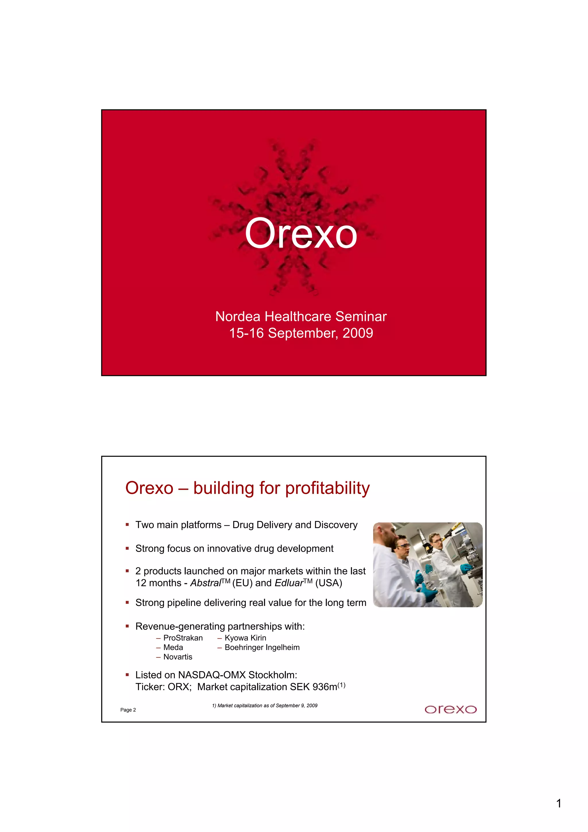 Orexo 090915 Presentation Nordea | PDF