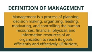 Definitions, Functions, Types, and Theories of Management | PPTX