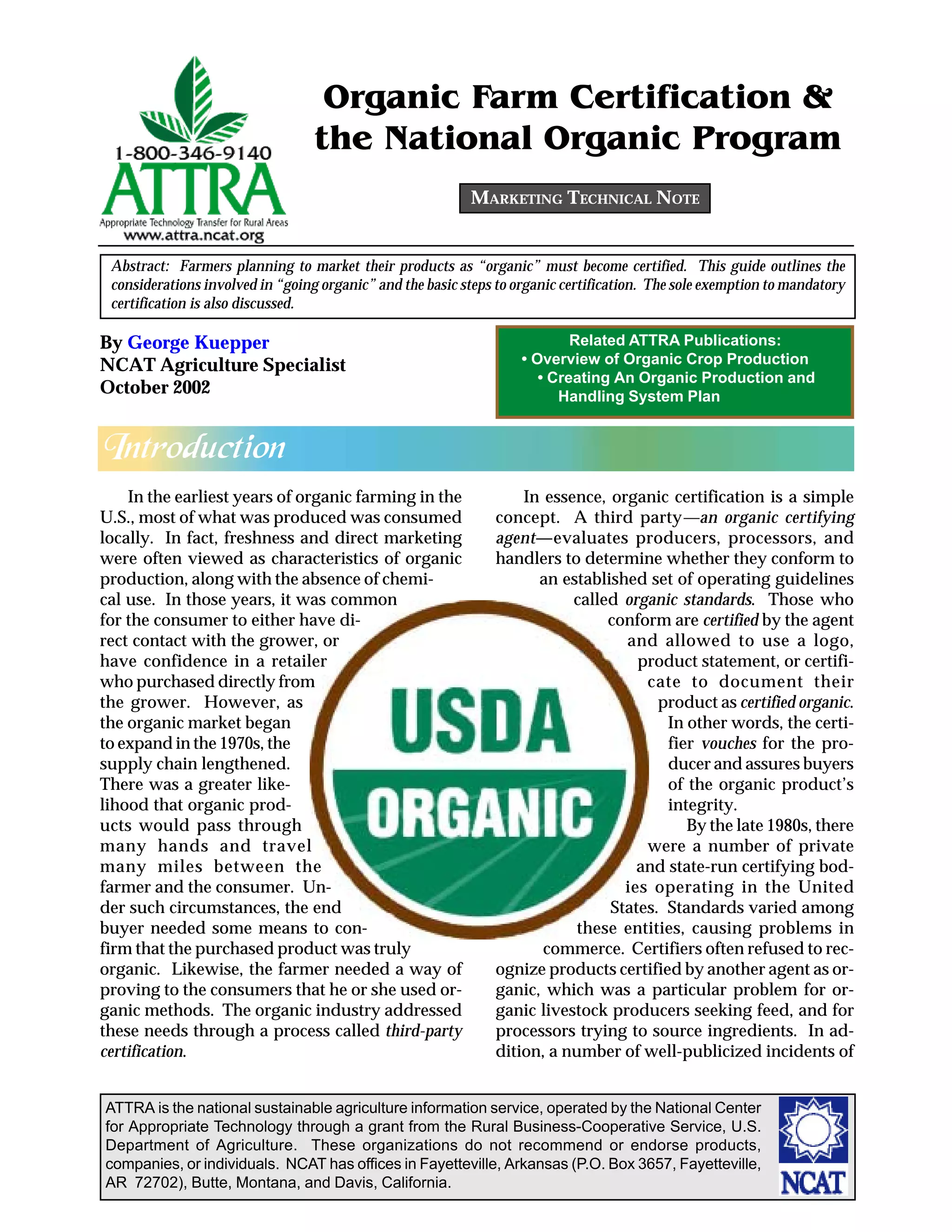 Organic Farm Certification & the National Organic Program | PDF ...