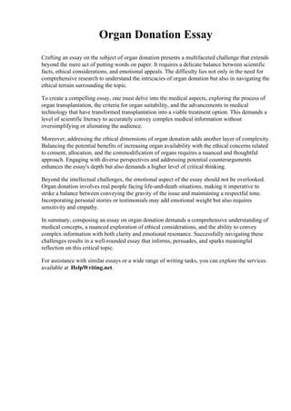 Organ Donation Essay | PDF