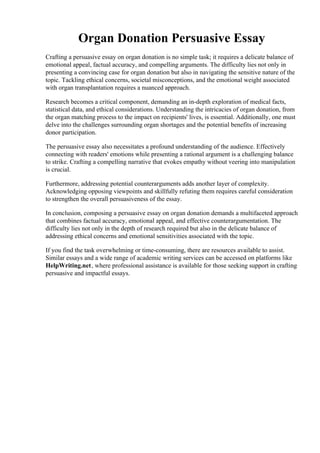 Organ Donation Persuasive Essay. The Reasons to Support Organ Donation ...