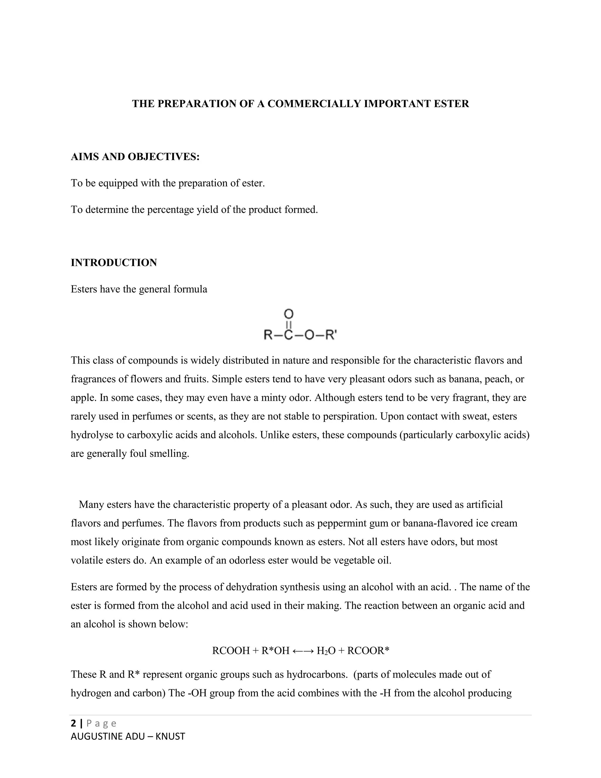 THE PREPARATION OF A COMMERCIALLY IMPORTANT ESTER | PDF