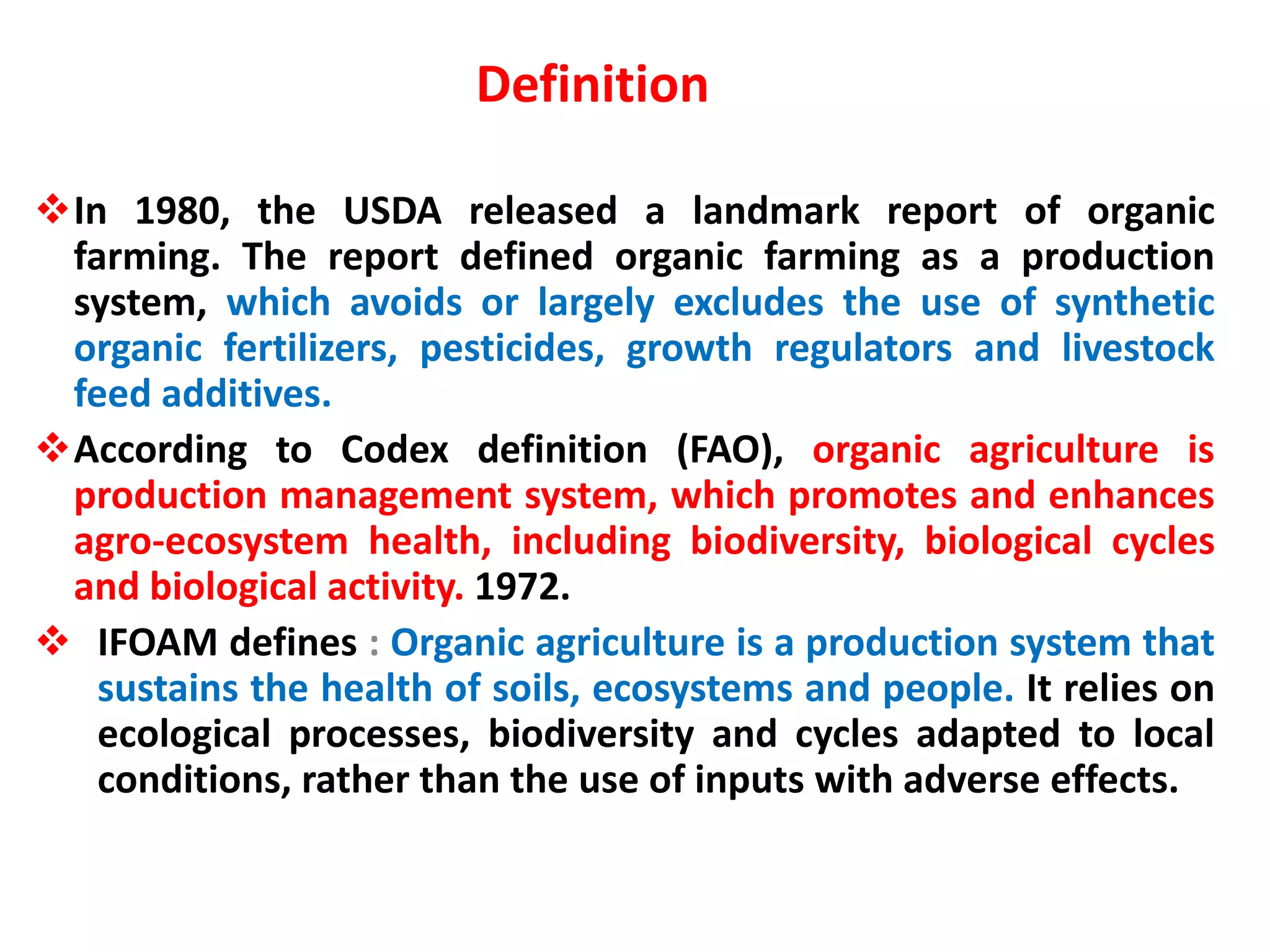 Organic agriculture scope and problems for conservation | PPTX