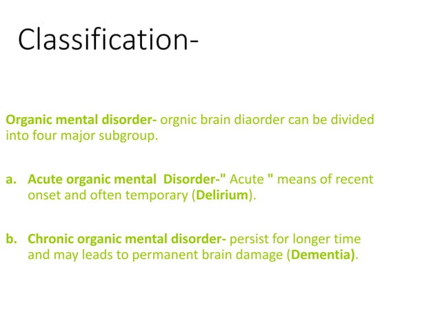 organic brain disorder.pptx its classification | PPT